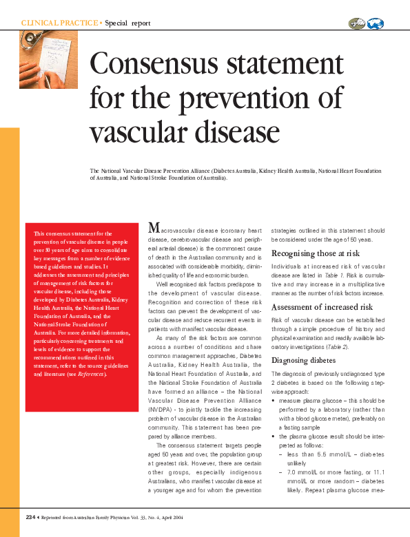 (PDF) Consensus statement for the prevention of vascular disease