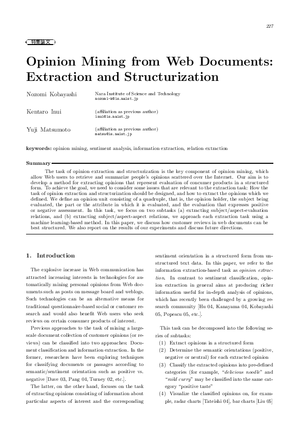(PDF) Structured Opinion Mining from Web Reviews