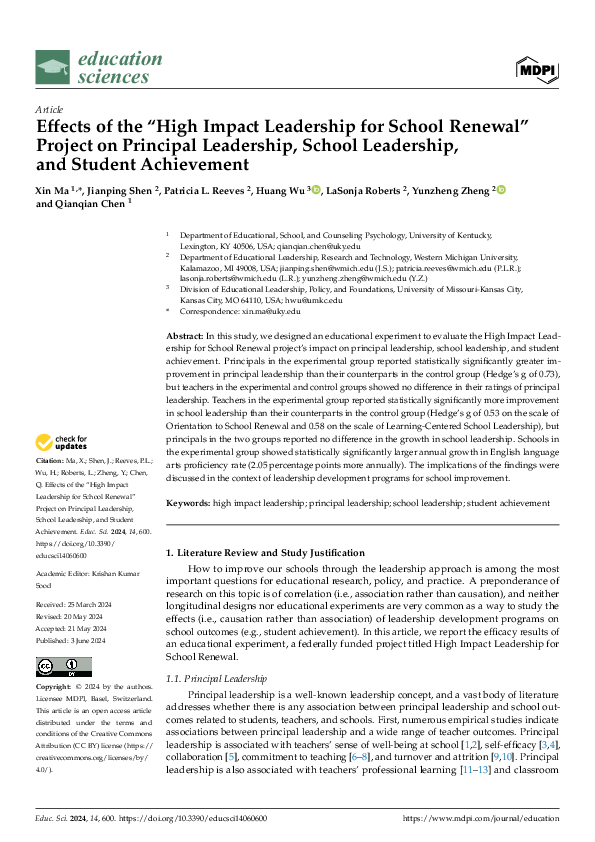 (PDF) Effects of the "High Impact Leadership for School Renewal ...
