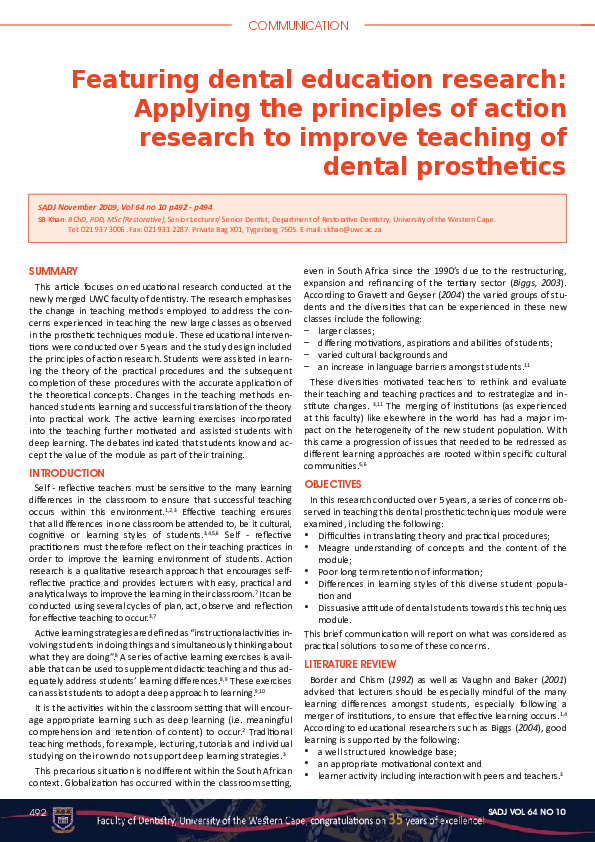(PDF) Featuring dental education research: applying the principles of ...