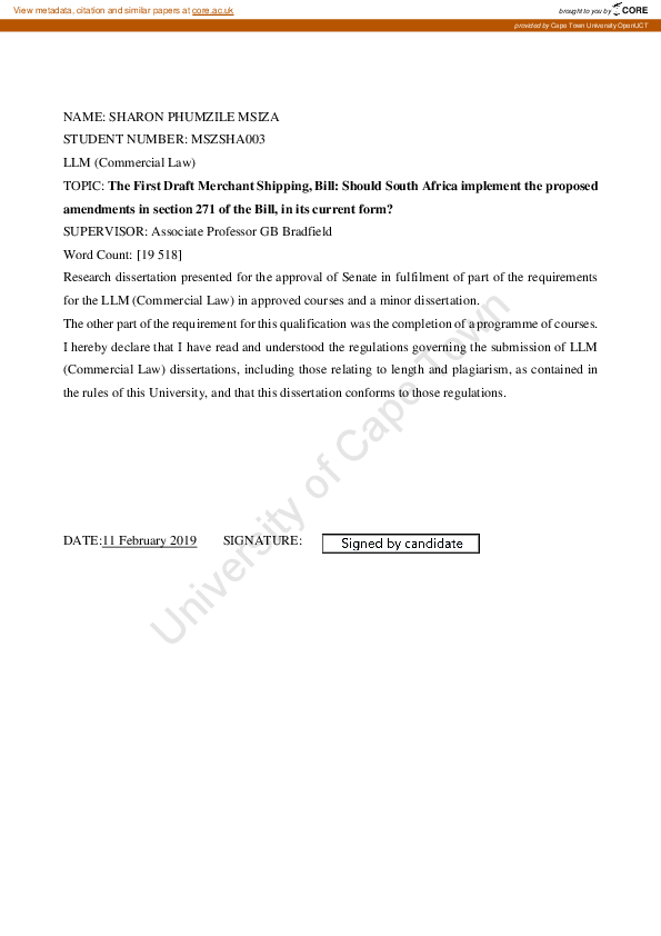 (PDF) The First Draft Merchant Shipping, Bill: Should South Africa ...