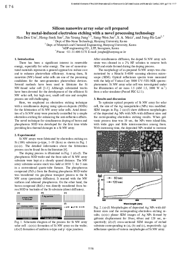 (PDF) Silicon Nanowire Array Solar Cell Prepared by Metal-Induced Electroless Etching with a ...