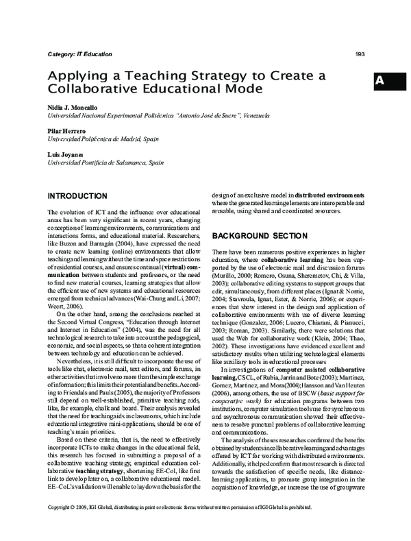(PDF) Applying a Teaching Strategy to Create a Collaborative ...