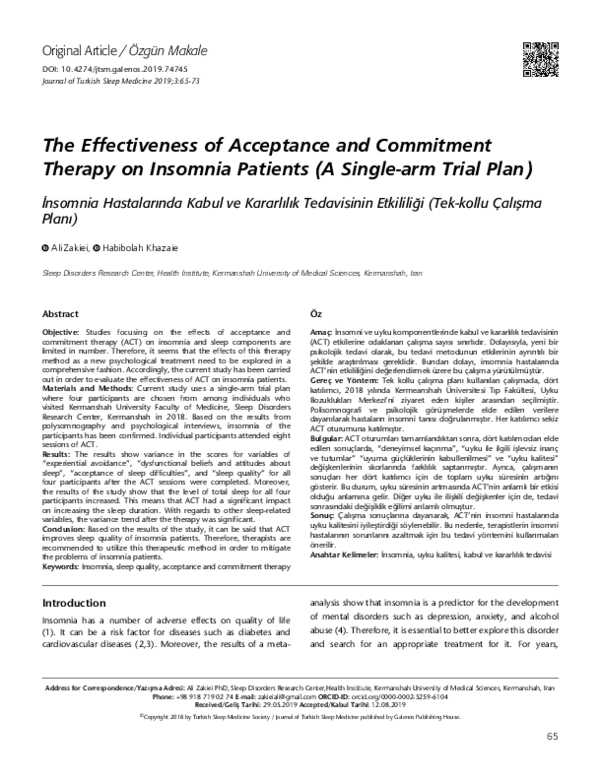 (PDF) The Effectiveness of Acceptance and Commitment Therapy on ...
