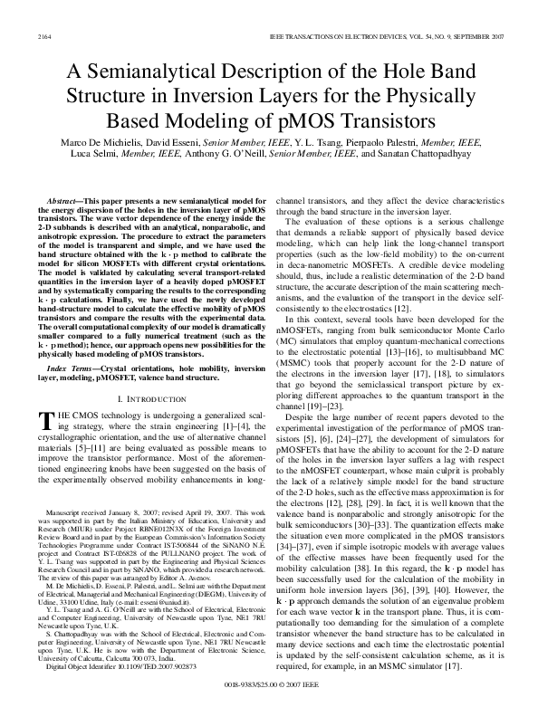 (PDF) A Semianalytical Description of the Hole Band Structure in Inversion Layers for the ...