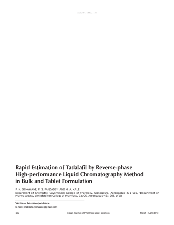 (PDF) Rapid Estimation of Tadalafil by Reverse-phase High-performance Liquid Chromatography ...
