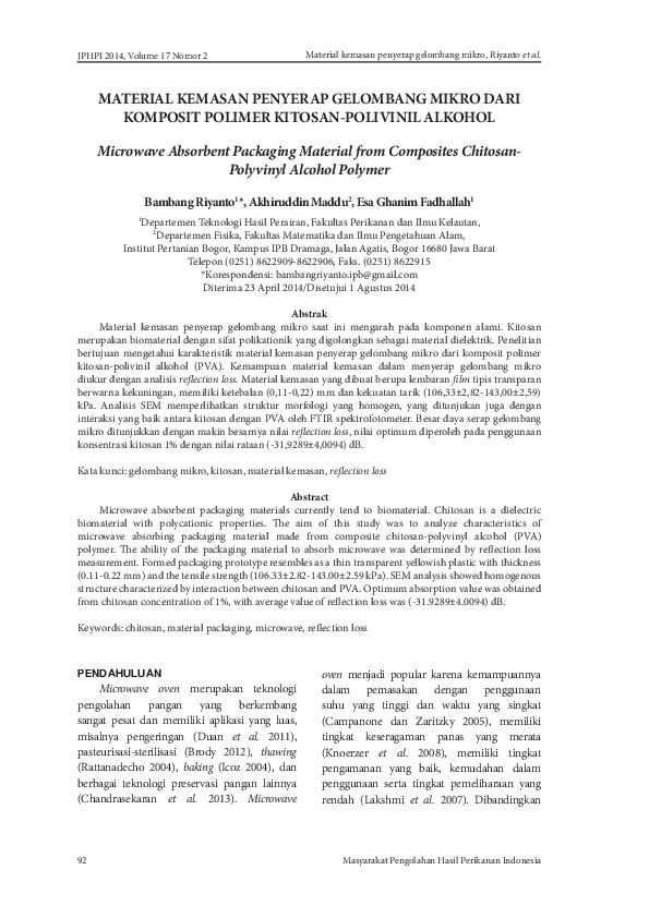 (PDF) Microwave Absorbent Packaging Material from Composites Chitosan ...