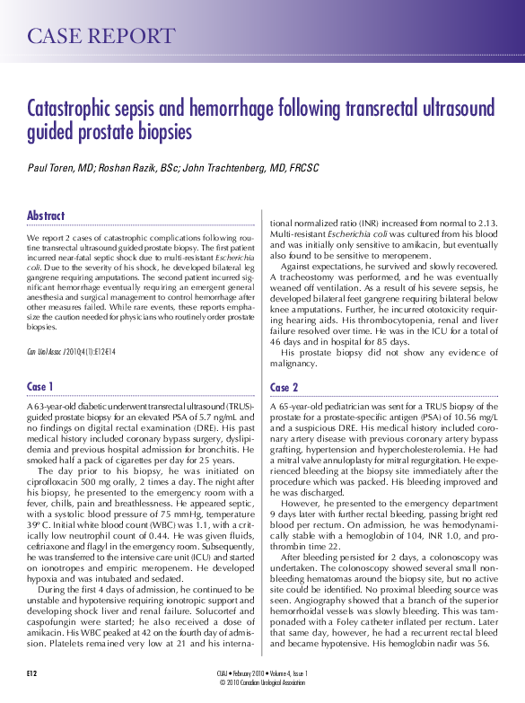 (PDF) Catastrophic sepsis and hemorrhage following transrectal ...