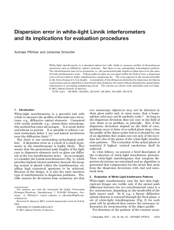 (PDF) Dispersion error in white-light Linnik interferometers and its ...