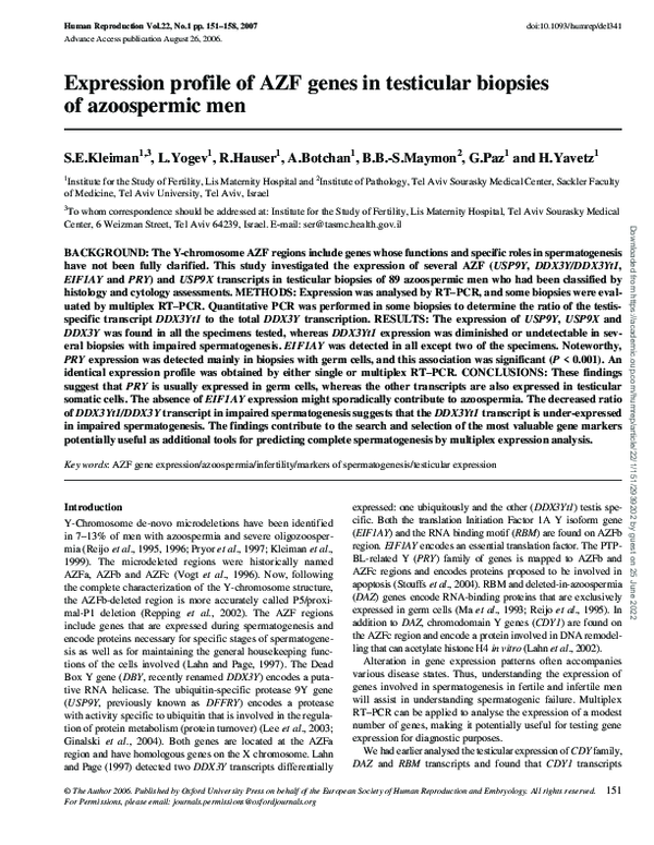 (PDF) Expression profile of AZF genes in testicular biopsies of ...