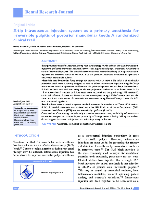 (PDF) X-tip intraosseous injection system as a primary anesthesia for ...