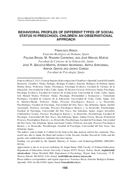 (PDF) Behavioral Profiles of Different Types of Social Status in ...
