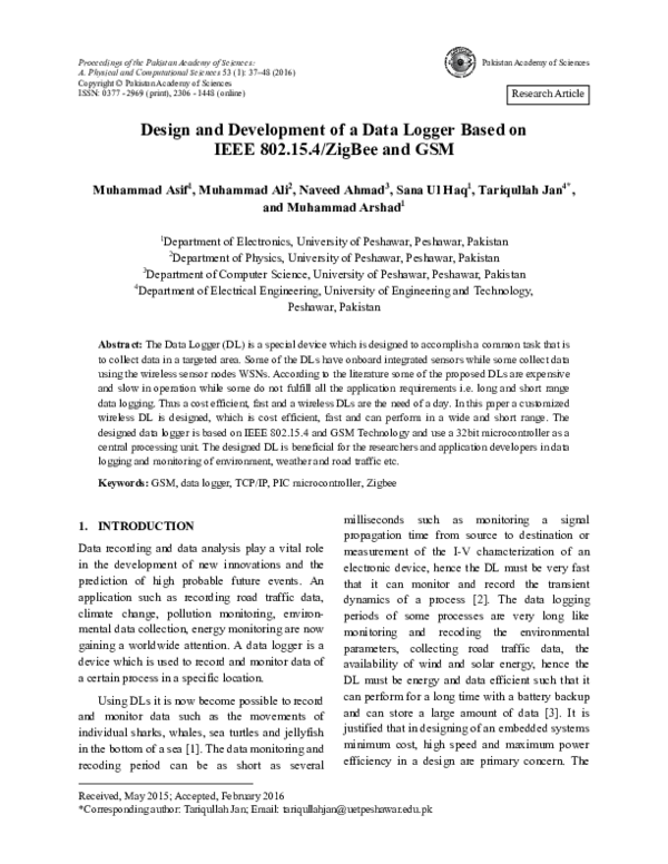 (PDF) Design and Development of a Data Logger Based on IEEE 802 . 15 . 4 / ZigBee and GSM
