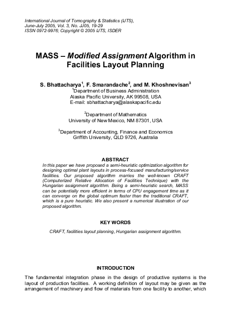 (PDF) MASS – Modified Assignment Algorithm in Facilities Layout Planning