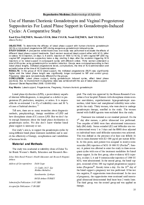 (PDF) Use of Human Chorionic Gonadotropin and Vaginal Progesterone Suppositories For Luteal ...