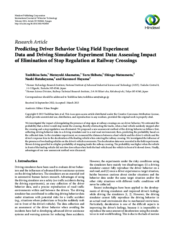 (PDF) Predicting Driver Behavior Using Field Experiment Data and Driving Simulator Experiment ...