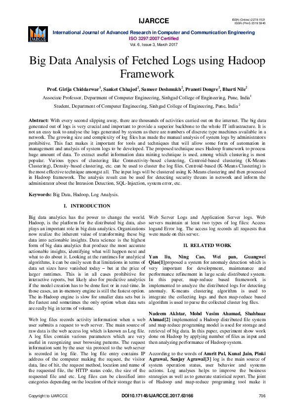 (PDF) Big Data Analysis of Fetched Logs using Hadoop Framework