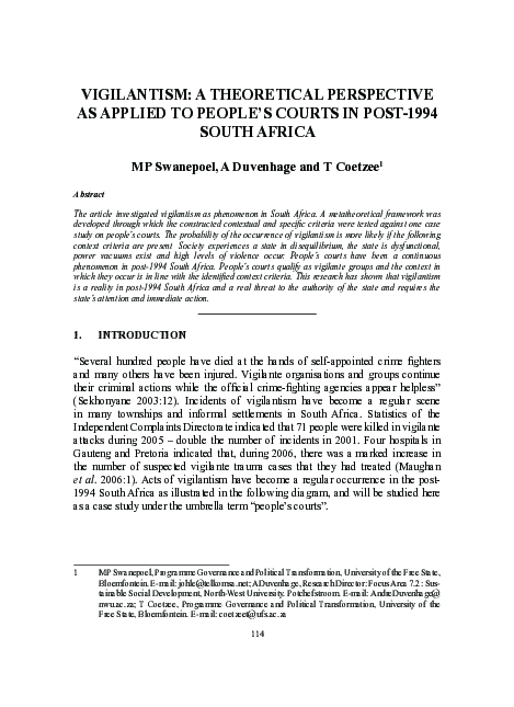 (PDF) Vigilantism: a theoretical perspective as applied to people's ...