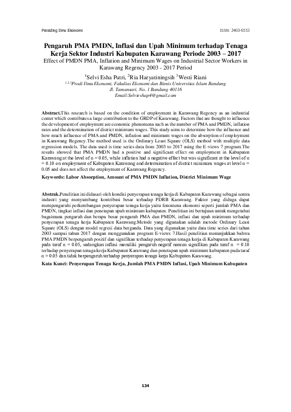 (PDF) Pengaruh PMA PMDN, Inflasi dan Upah Minimum terhadap Tenaga Kerja Sektor Industri ...