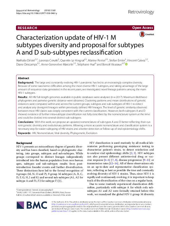 (PDF) Characterization update of HIV-1 M subtypes diversity and ...