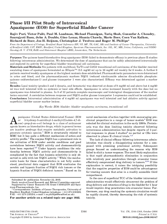 (PDF) Phase I/II Pilot Study of Intravesical Apaziquone (EO9) for ...