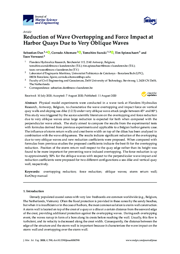 (PDF) Reduction of Wave Overtopping and Force Impact at Harbor Quays Due to Very Oblique Waves