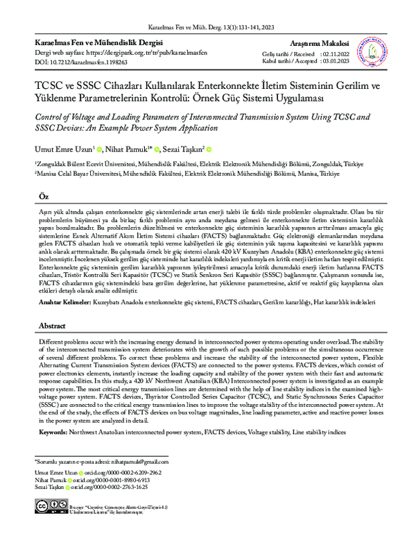 (PDF) TCSC ve SSSC Cihazları Kullanılarak Enterkonnekte İletim Sisteminin Gerilim ve Yüklenme ...