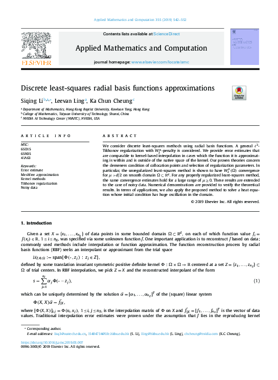 (PDF) Discrete least-squares radial basis functions approximations
