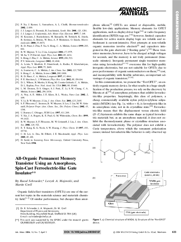 (PDF) All-Organic Permanent Memory Transistor Using an Amorphous, Spin ...