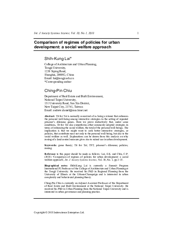(PDF) Comparison of regimes of policies for urban development: a social ...