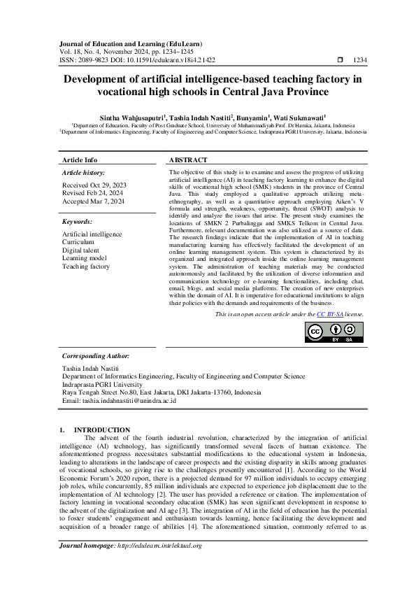 (PDF) Development of artificial intelligence-based teaching factory in ...