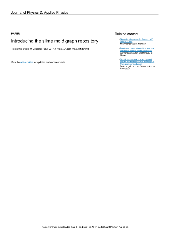 (PDF) Introducing the slime mold graph repository
