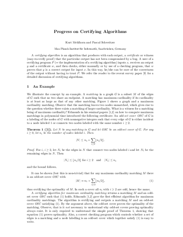 (PDF) Progress on Certifying Algorithms