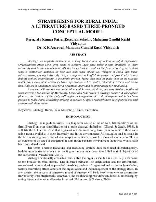 (PDF) Strategising for Rural India: A Literature-Based Three-Pronged ...