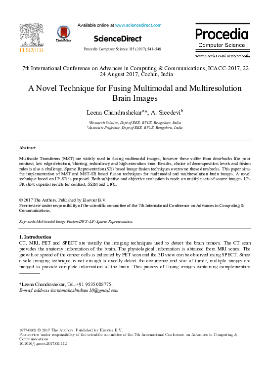 (PDF) A Novel Technique for Fusing Multimodal and Multiresolution Brain Images