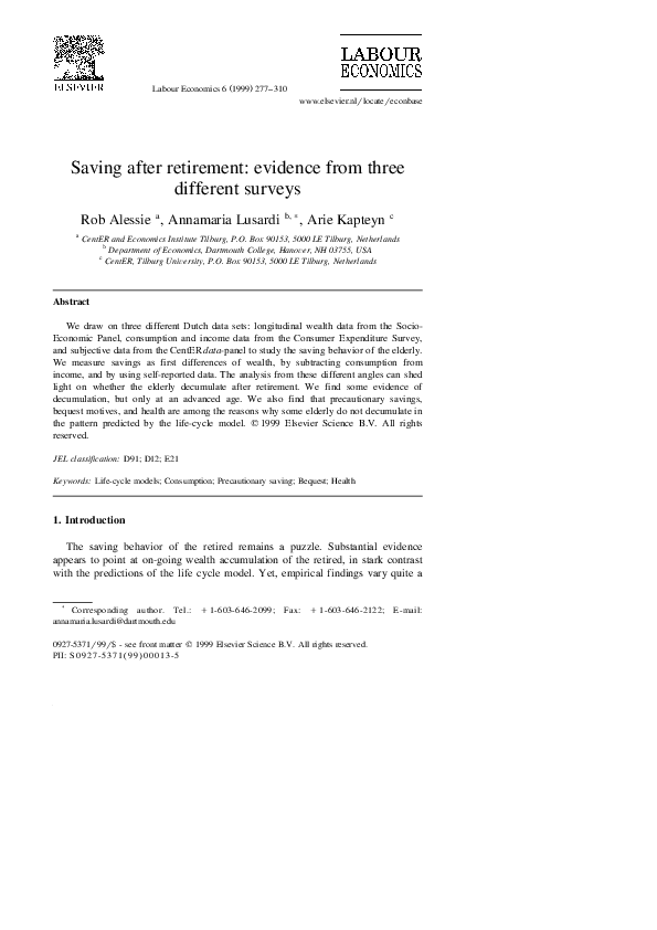 (PDF) Saving after retirement: evidence from three different surveys