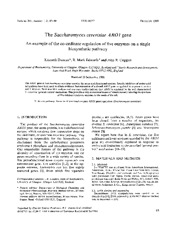 (PDF) The Saccharomyces cerevisiae ARO1 gene An example of the co ...