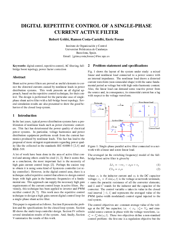 (PDF) Digital repetitive control of a single-phase current active filter