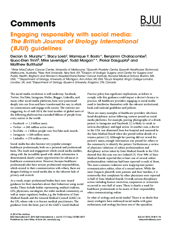(PDF) Engaging responsibly with social media: the BJUI guidelines