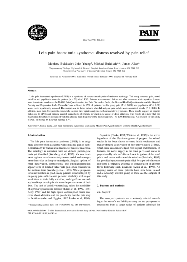(PDF) Loin pain haematuria syndrome: distress resolved by pain relief ...