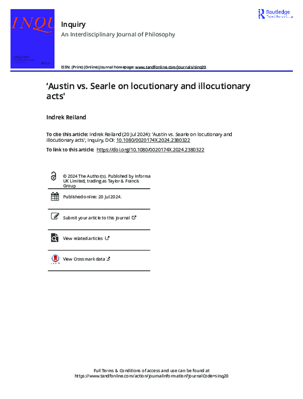 (PDF) "Austin vs. Searle on Locutionary and Illocutionary Acts"
