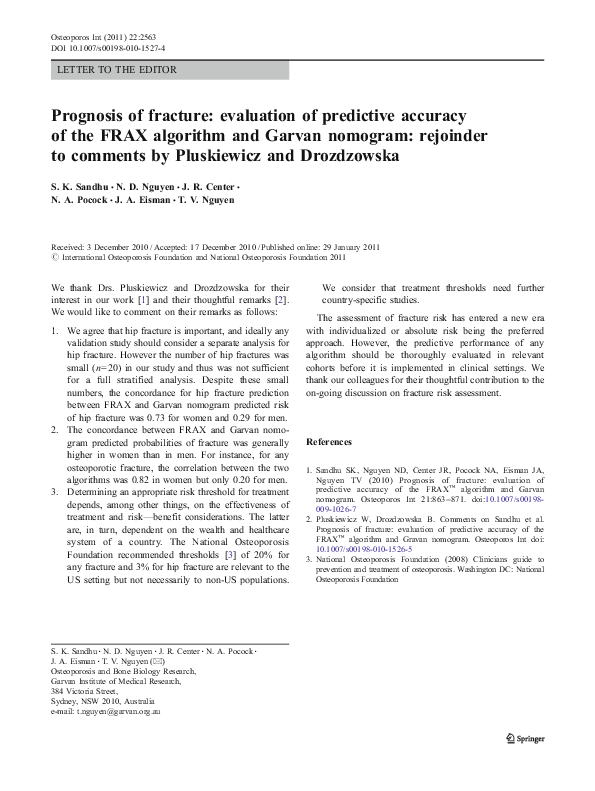 (PDF) Prognosis of fracture: evaluation of predictive accuracy of the ...