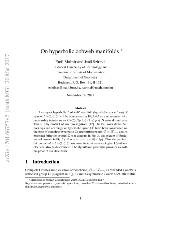 (PDF) On hyperbolic cobweb manifolds