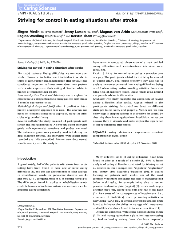 (PDF) Striving for control in eating situations after stroke