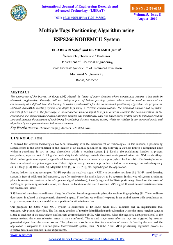 (PDF) Multiple Tags Positioning Algorithm using ESP8266 NODEMCU System