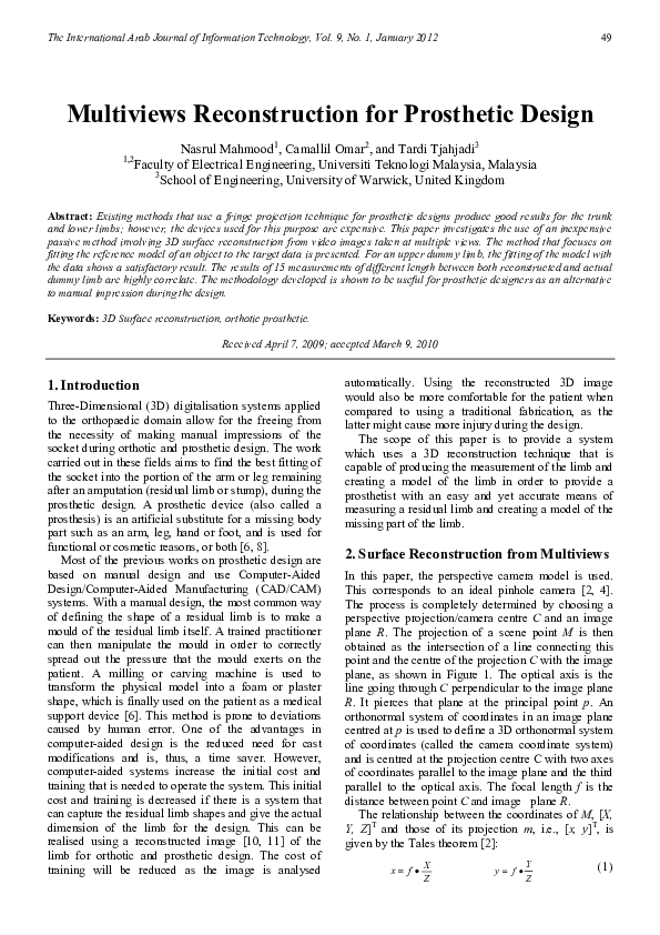 (PDF) 3D Surface Reconstruction from Multiviews for Prosthetic Design