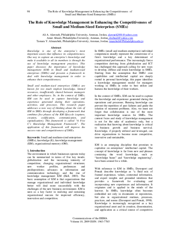 (PDF) The Role of Knowledge Management in Enhancing the Competitiveness of Small and Medium ...