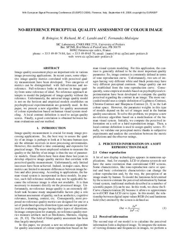 (PDF) No-Reference perceptual quality assessment of colour image