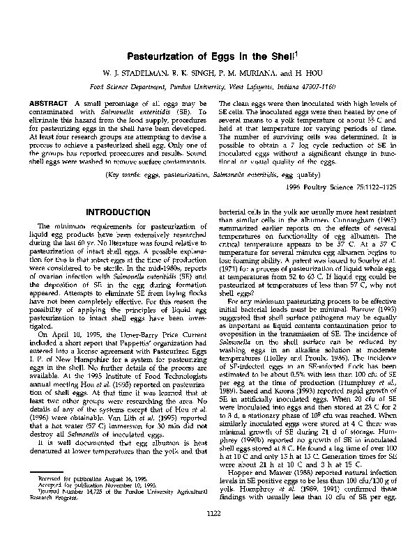 (PDF) Pasteurization of Eggs in the Shell