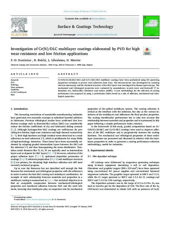(PDF) Investigation of Cr(N)/DLC multilayer coatings elaborated by PVD for high wear resistance ...